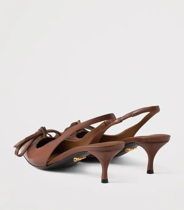 Prada Leather Bow-detail Slingback Pumps 55 - Brown
