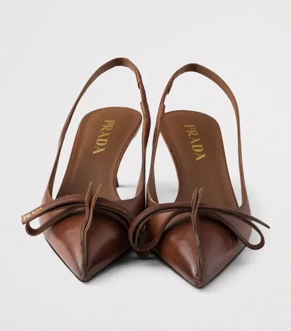 Prada Leather Bow-detail Slingback Pumps 55 - Brown