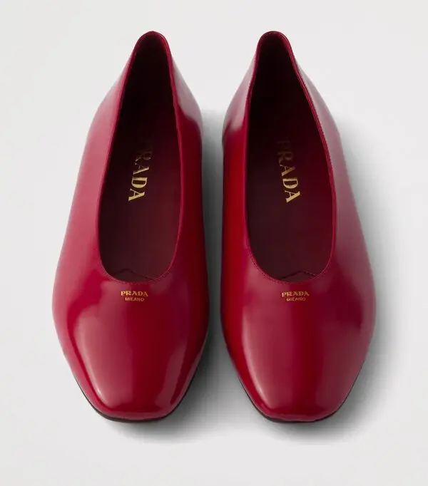 Prada Leather Logo Ballet Flats - Red