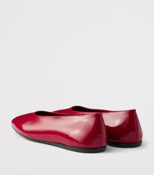 Prada Leather Logo Ballet Flats - Red