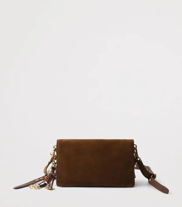 Prada Small Suede Soft Sound Shoulder Bag - Brown