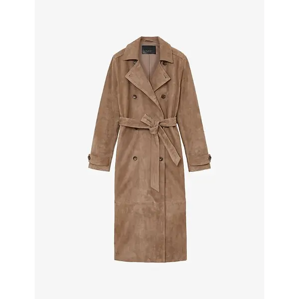 REISS Ester Double-breasted Suede Trench Coat - Neutral