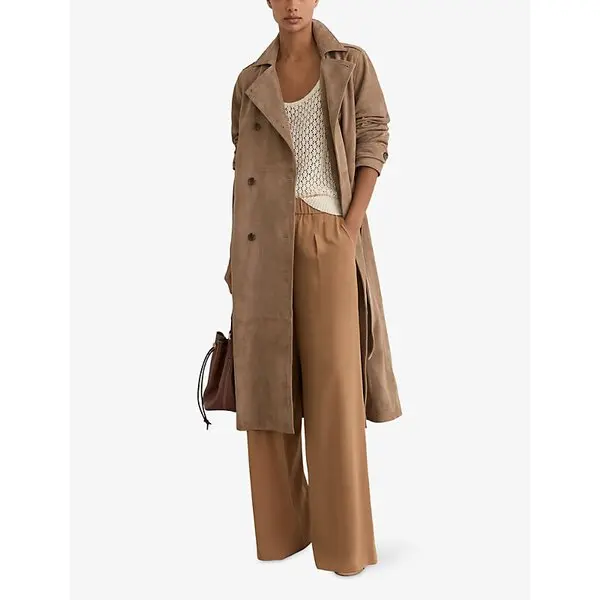 REISS Ester Double-breasted Suede Trench Coat