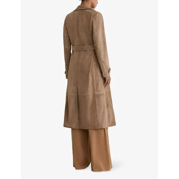 REISS Ester Double-breasted Suede Trench Coat