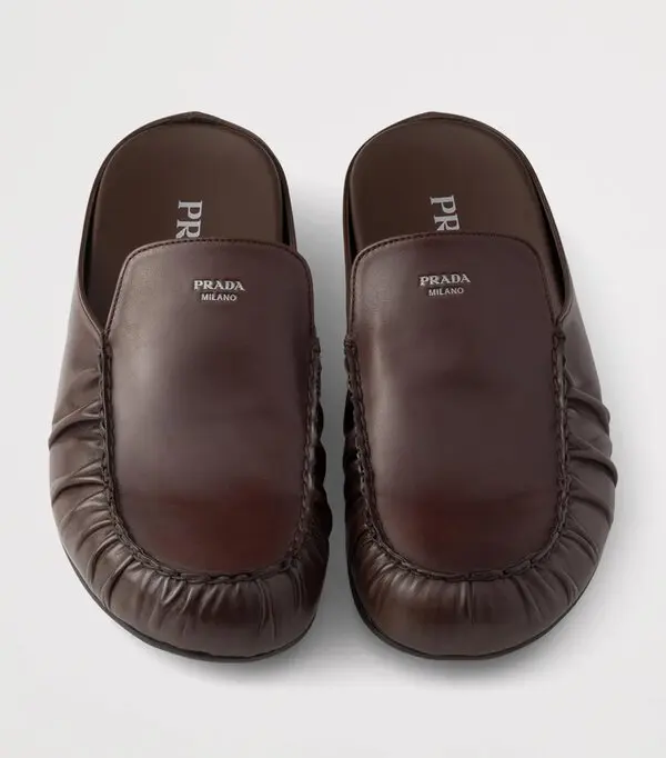 Prada Leather Mules - Brown