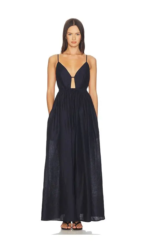 Susana Monaco Linen Empire Waist Dress - Navy