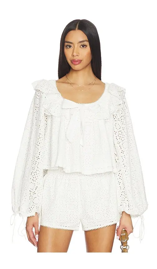 For Love & Lemons Willa Eyelet Top - White