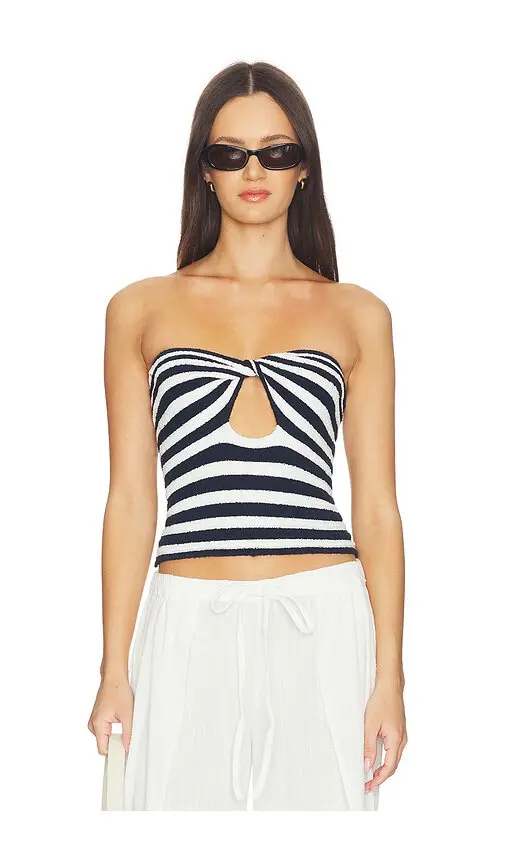 LOVERS AND FRIENDS Ebony Stripe Knit Tube Top - Navy