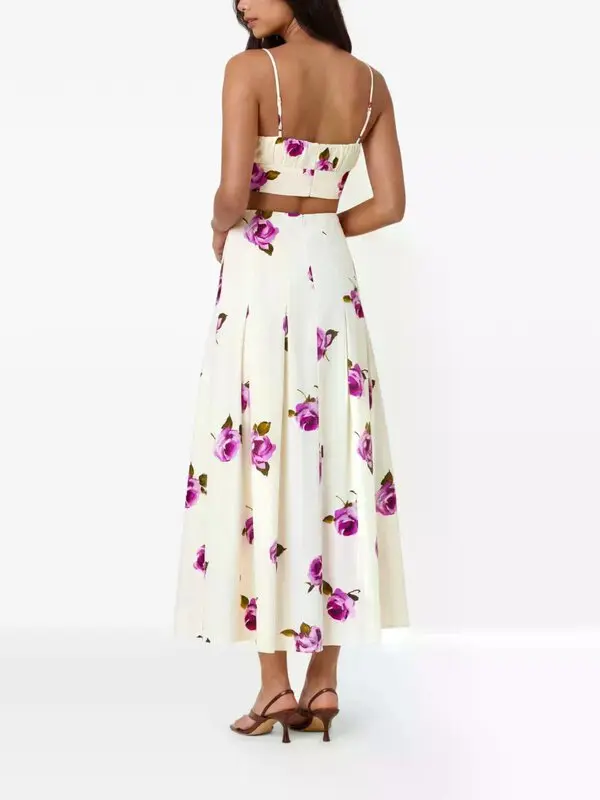 NICHOLAS Jordana Pleated Floral Print Midi Skirt