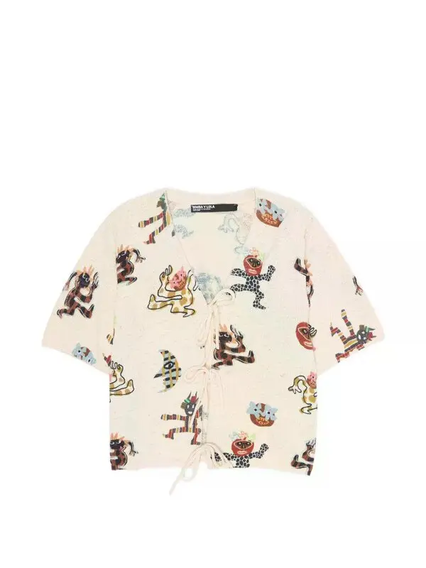 Bimba Y Lola Graphic Print Knitted Cardigan - Neutrals