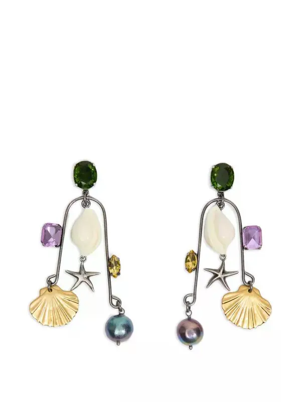 Bimba Y Lola Dangle Earrings With Freshwater Pearl, Crystal, And Shell Embellishments - Silver