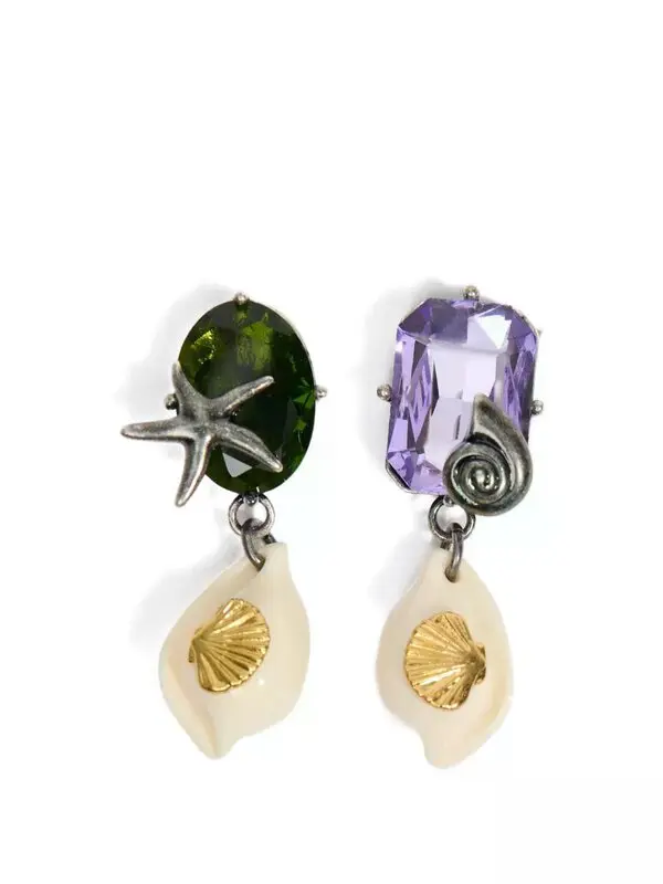 Bimba Y Lola Crystal And Shell Drop Earrings - Silver