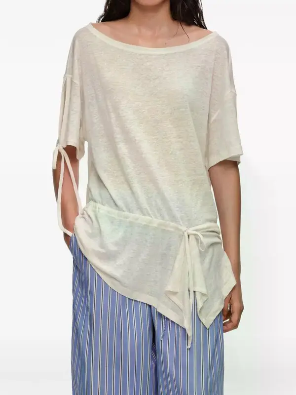 Bimba Y Lola Ivory Linen Tie-fastening Drawstring Top