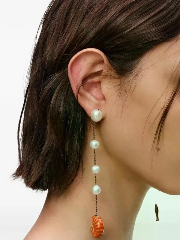 Bimba Y Lola Tone Faux Pearl Drop Earrings With Charm Detailing - Gold