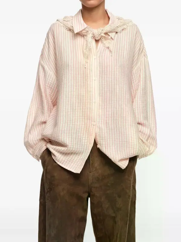 Bimba Y Lola Striped Crochet Collar Shirt