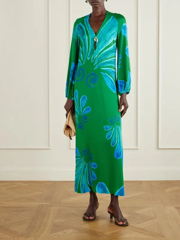 Themis Z Alcmene Embellished Printed Crepe Maxi Dress