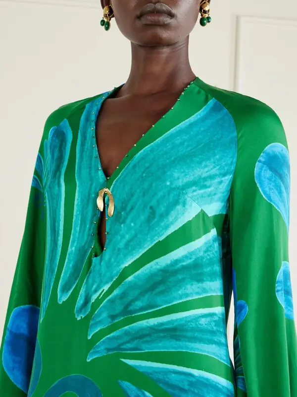 Themis Z Alcmene Embellished Printed Crepe Maxi Dress