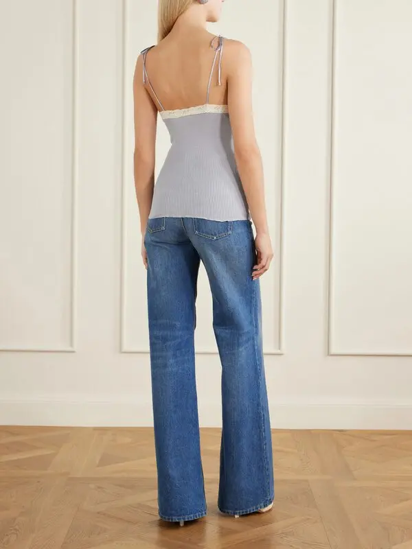 Chloé Lace-trimmed Cotton And Silk-blend Ribbed Camisole - Gray