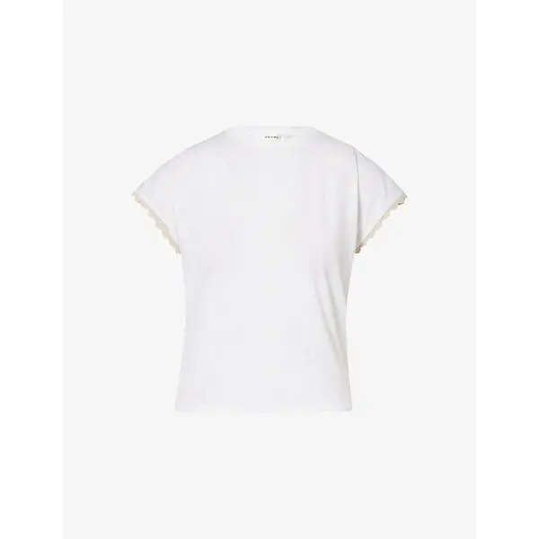 FRAME Cap-sleeve Scalloped Trim Cotton T-shirt - White