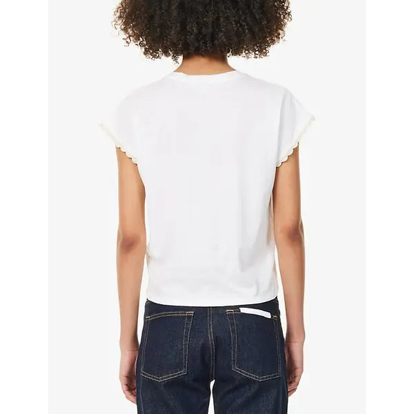 FRAME Cap-sleeve Scallop-trim Cotton T-shirt
