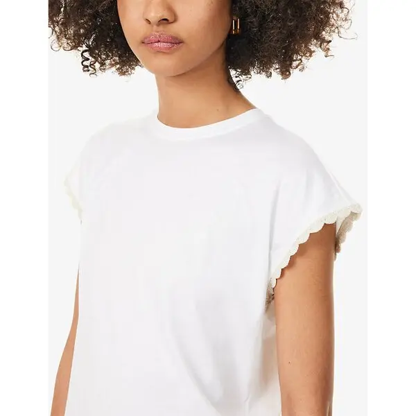 FRAME Cap-sleeve Scallop-trim Cotton T-shirt