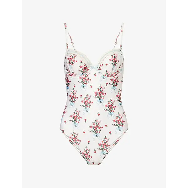 Agua Bendita Floral Print Plunge Swimsuit - Multicolor