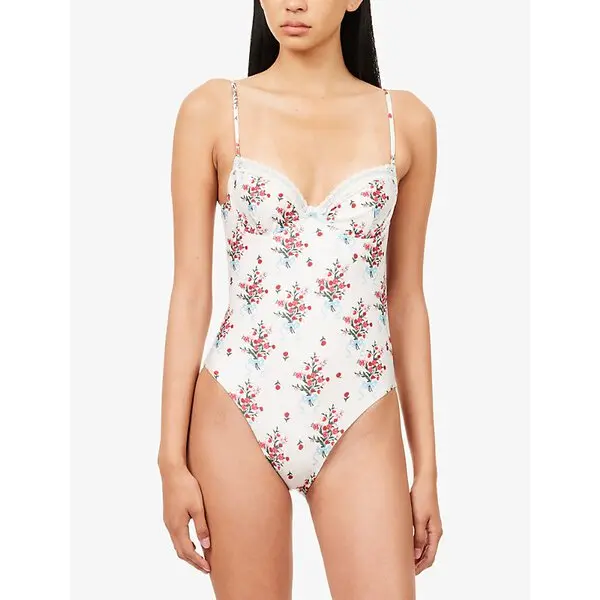 Agua Bendita Floral Print Plunge Swimsuit