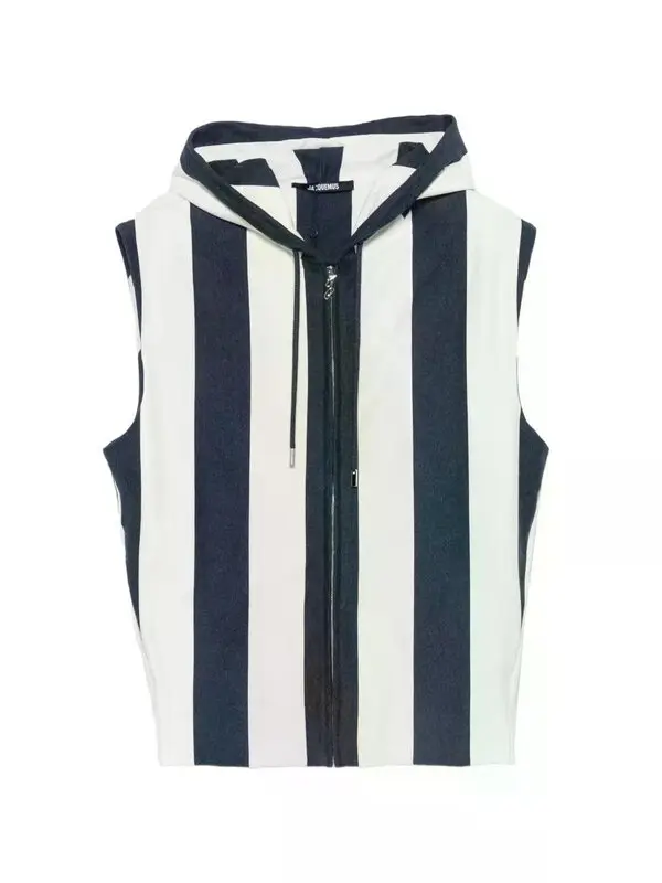 Jacquemus Striped Sleeveless Hooded Gilet - Blue