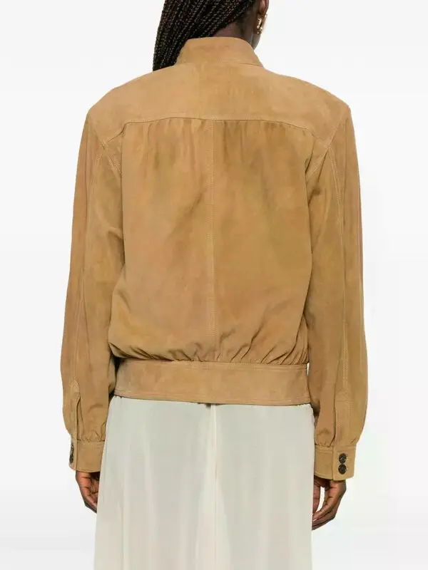 Saint Laurent Suede Buttoned Jacket - Neutrals