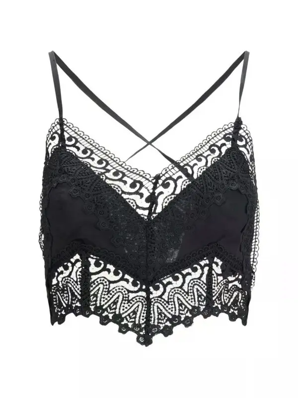 Charo Ruiz Ibiza Cropped Top With Lace Detail - Black