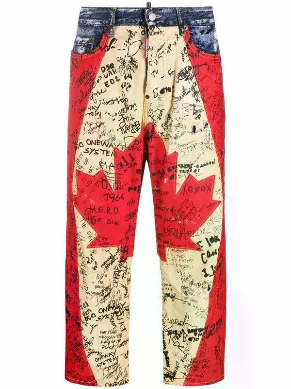 Dsquared2 Graffiti-print Cropped Jeans - Blue