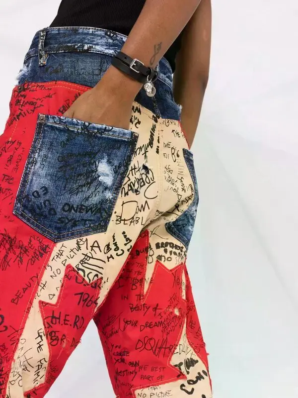 Dsquared2 Maple Leaf Graffiti-print Cropped Jeans