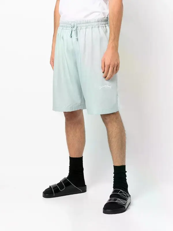 SAINTWOODS Sky Gray Embroidered Logo Knee-length Resort Shorts