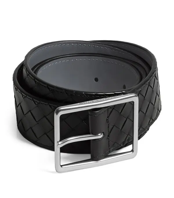 Bottega Veneta Intrecciato Leather Belt - Grey