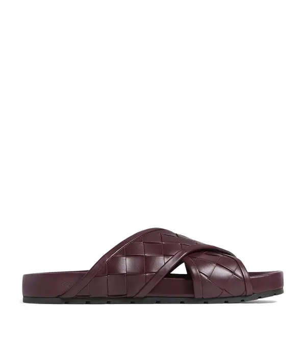 Bottega Veneta Leather Intrecciato Slides - Red