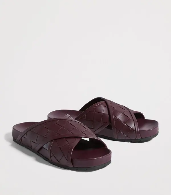 Bottega Veneta Leather Intrecciato Slides - Red