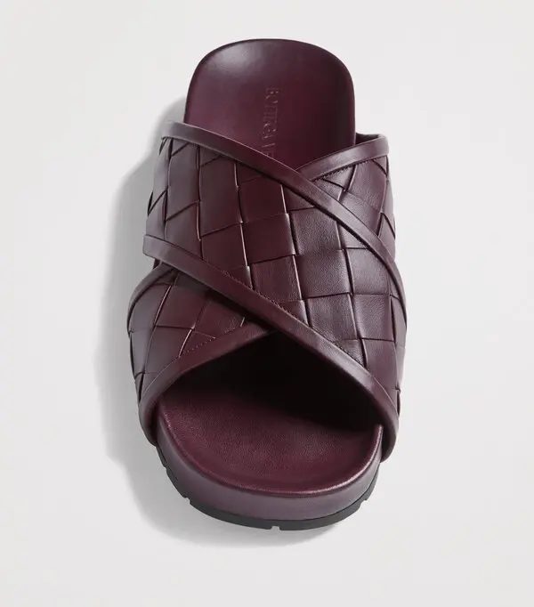 Bottega Veneta Leather Intrecciato Slides - Red