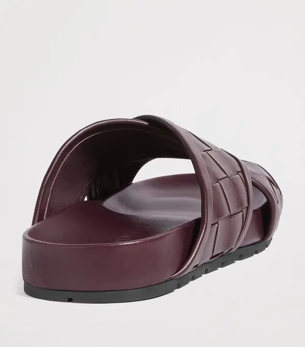 Bottega Veneta Leather Intrecciato Slides - Red