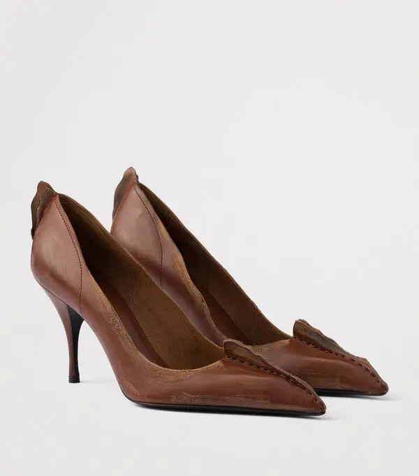 Prada Antiqued Leather Sculptural Pumps - Brown