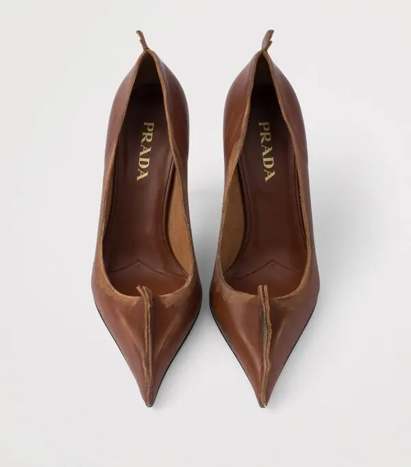Prada Antiqued Leather Sculptural Pumps - Brown