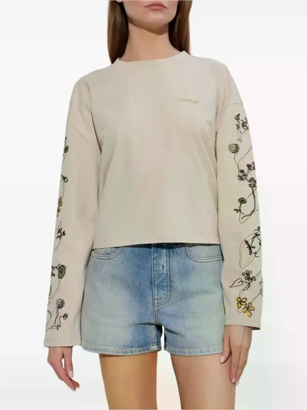 Off-White Floral Print Logo Embroidered T-shirt