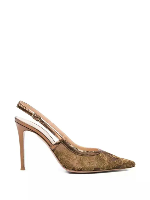 Roberto Festa Zeus Floral-embroidered Mesh Slingback Pumps - Brown