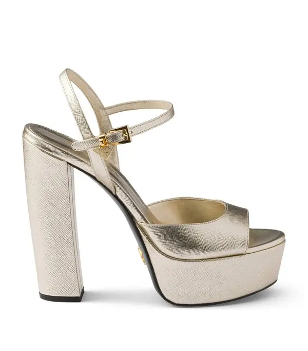 Prada Patent Saffiano Leather Platform Sandals