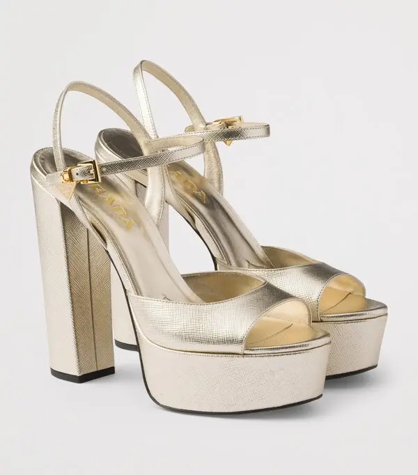 Prada Patent Saffiano Leather Platform Sandals