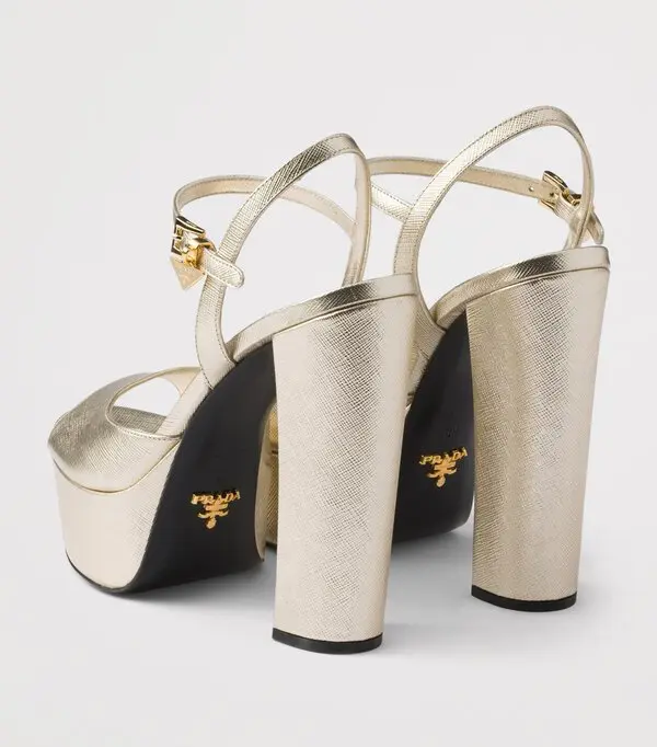 Prada Patent Saffiano Leather Platform Sandals