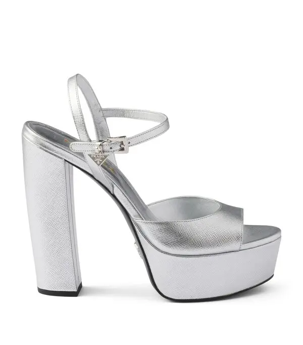 Prada Patent Saffiano Leather Platform Sandals
