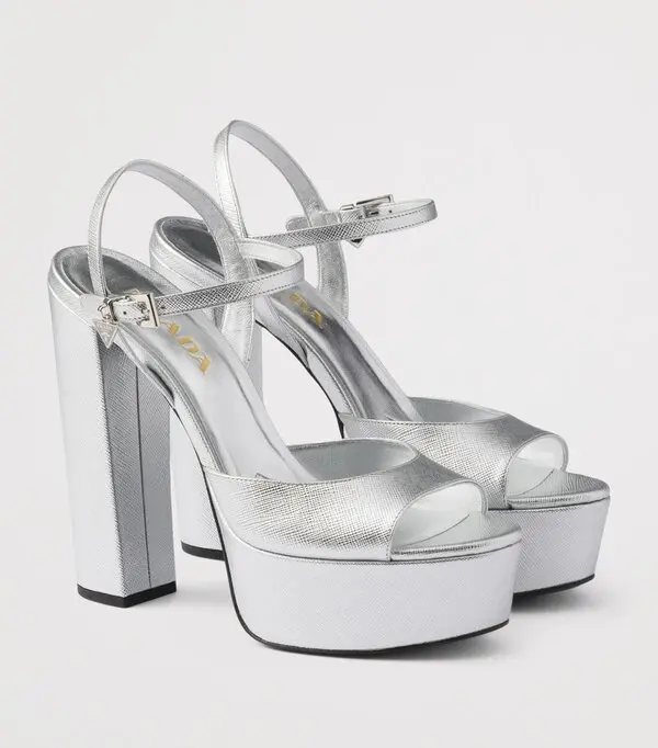 Prada Patent Saffiano Leather Platform Sandals