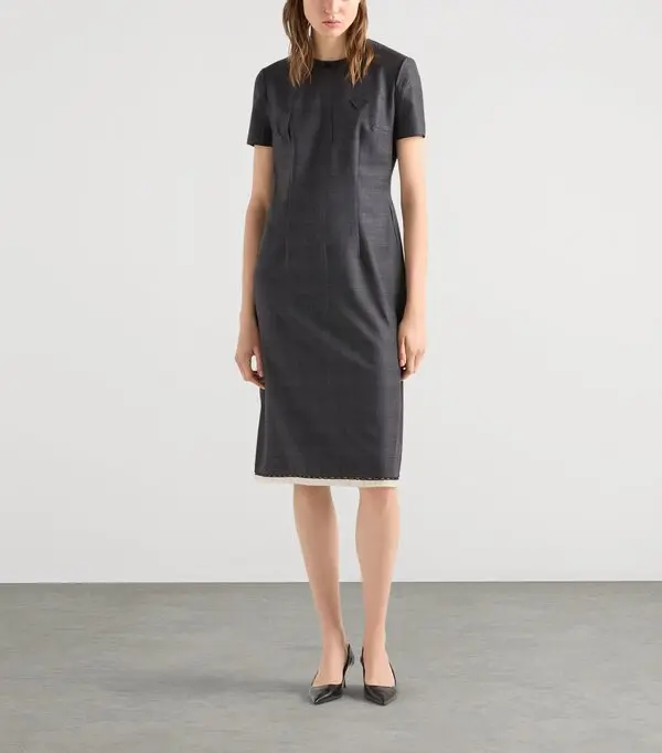 Prada Wool Check Midi Dress