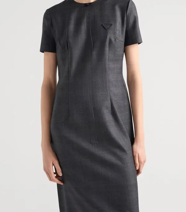 Prada Wool Check Midi Dress