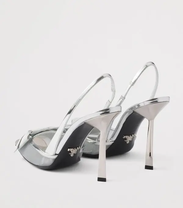 Prada Leather-mesh Bow Slingback Pumps 100